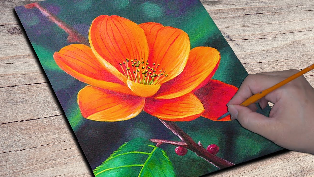 How to Create Beautiful Orange Flowers Using Acrylic Paints | Acrylic ...