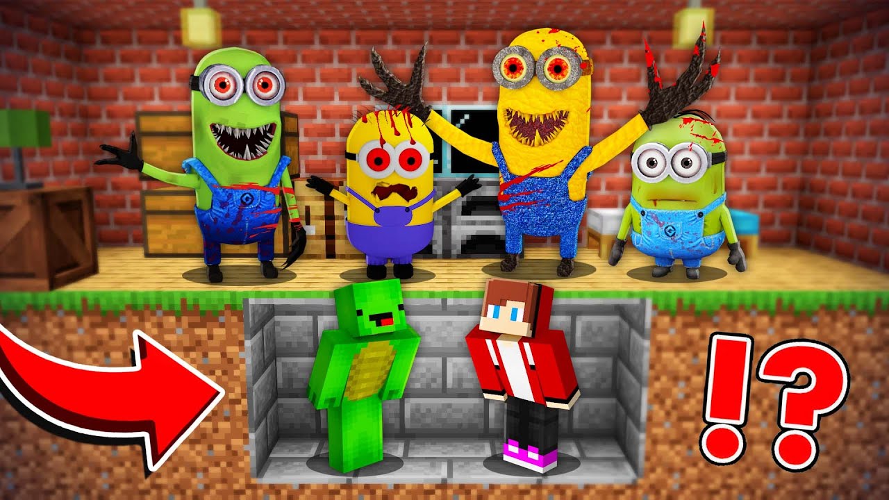 JJ and Mikey HIDE From Scary MINIONS.EXE At Night in Minecraft ...