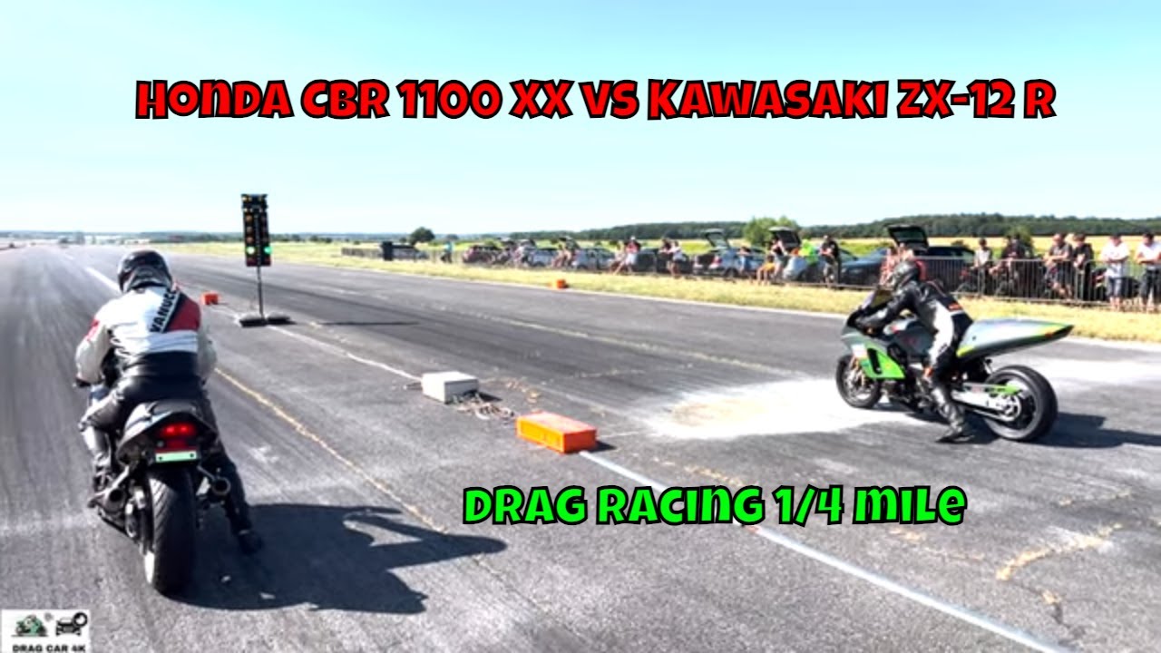 Honda CBR 1100 XX vs Kawasaki ZX-12 R motorcycle drag racing 1/4 mile🚦🏍 ...