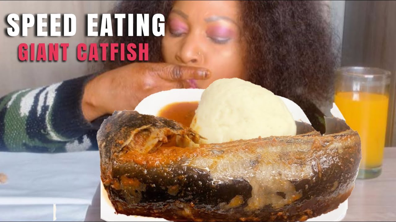 FUFU AND GIANT FRESH CAT FISH SPICY PEPER SOUP 🥵🥵AFRICA FOOD MUKBANG ...