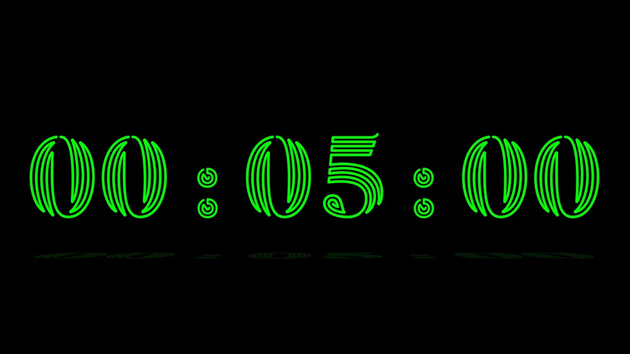 5 Minutes Countdown Timer with Alarm and Time Markers / Chapters - Neon ...