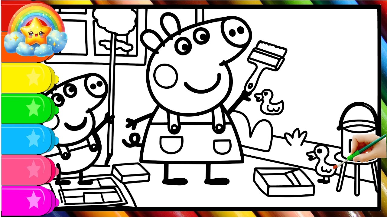 Peppa Pig and George Pig painting baby room's || Learn to draw and ...