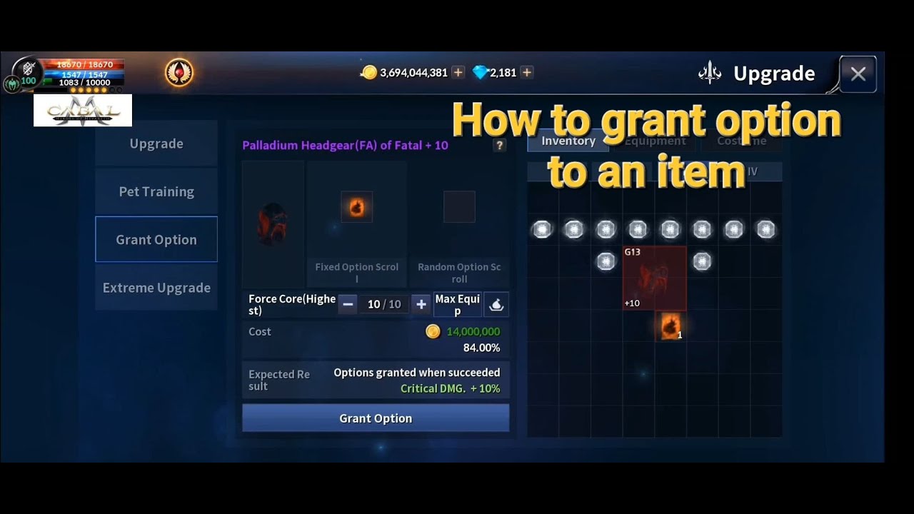 Cabal Mobile - How to grant option to an item | Critical Damage # ...