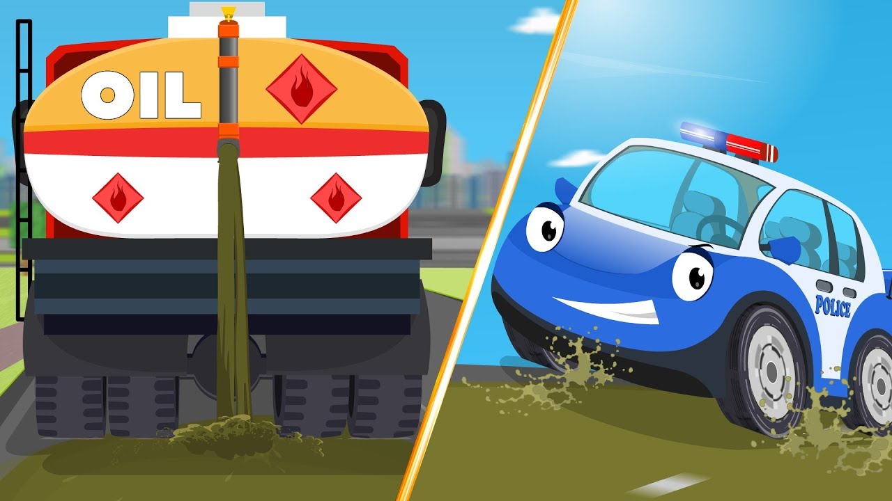 Bob the Police Car Stuck in the Mud w Red Super Car Chase Cartoons for ...