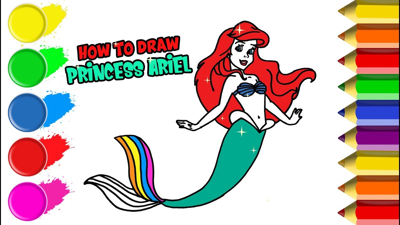 How to Draw Princess Ariel for kids - The Little Mermaid - YouTube