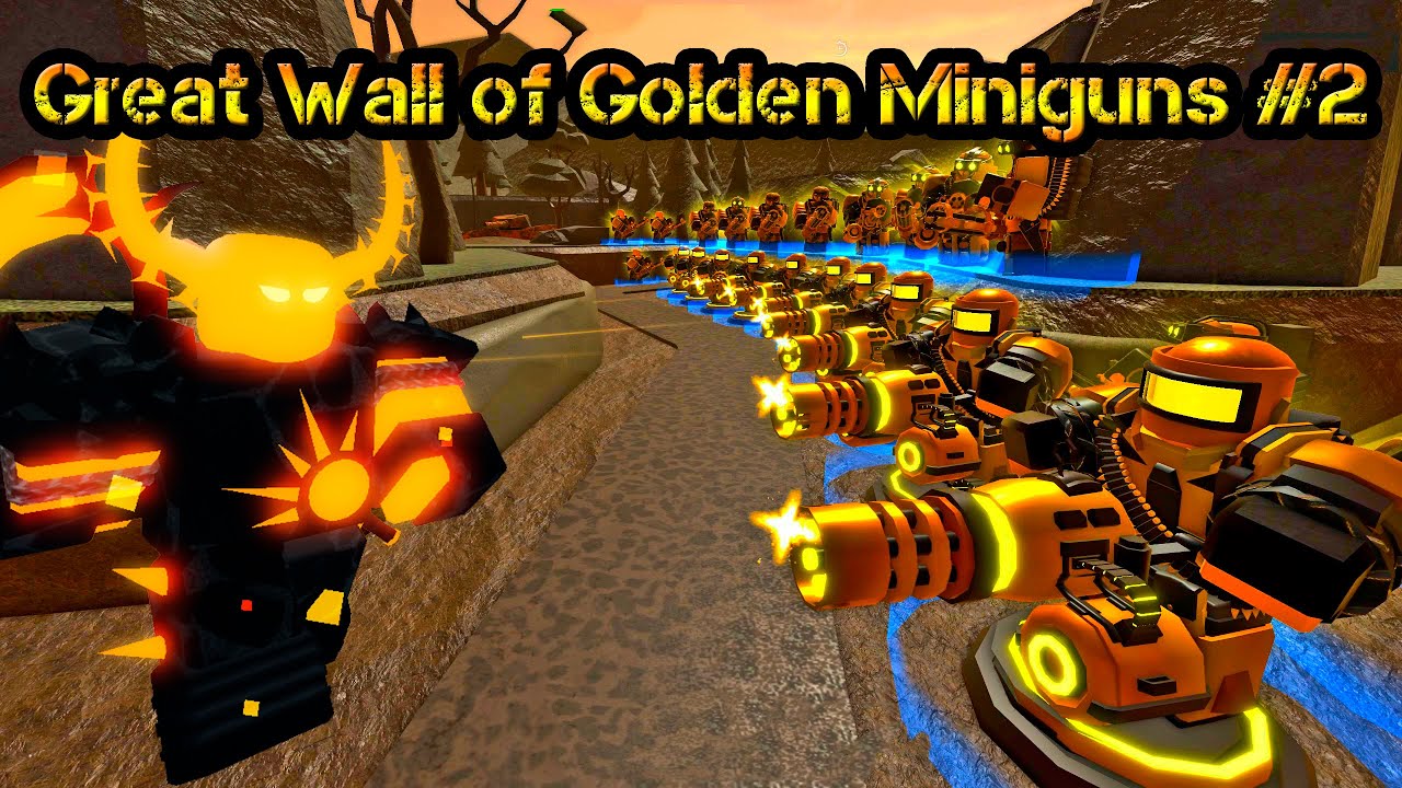 Great Wall of Golden Miniguns #2 Roblox Tower Defense Simulator - YouTube