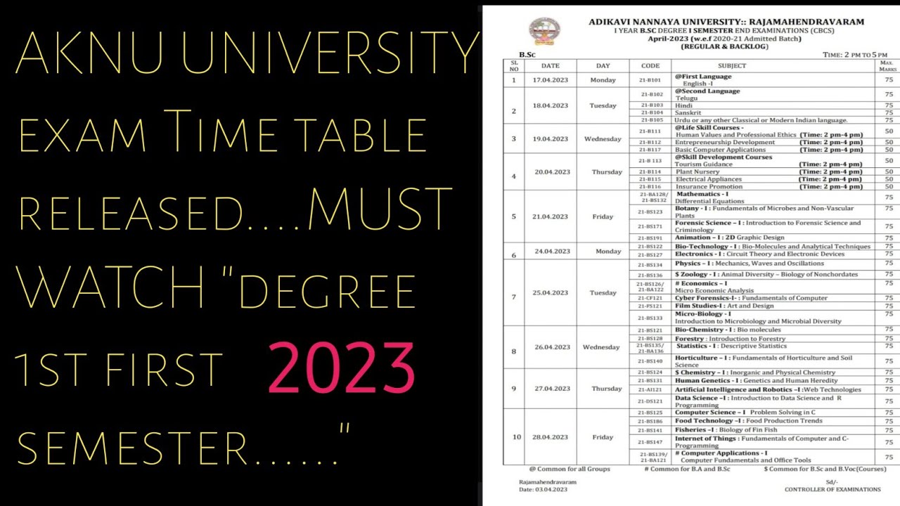 AKNU UNIVERSITY exam TIME TABLE for degree first (1st) semester ...