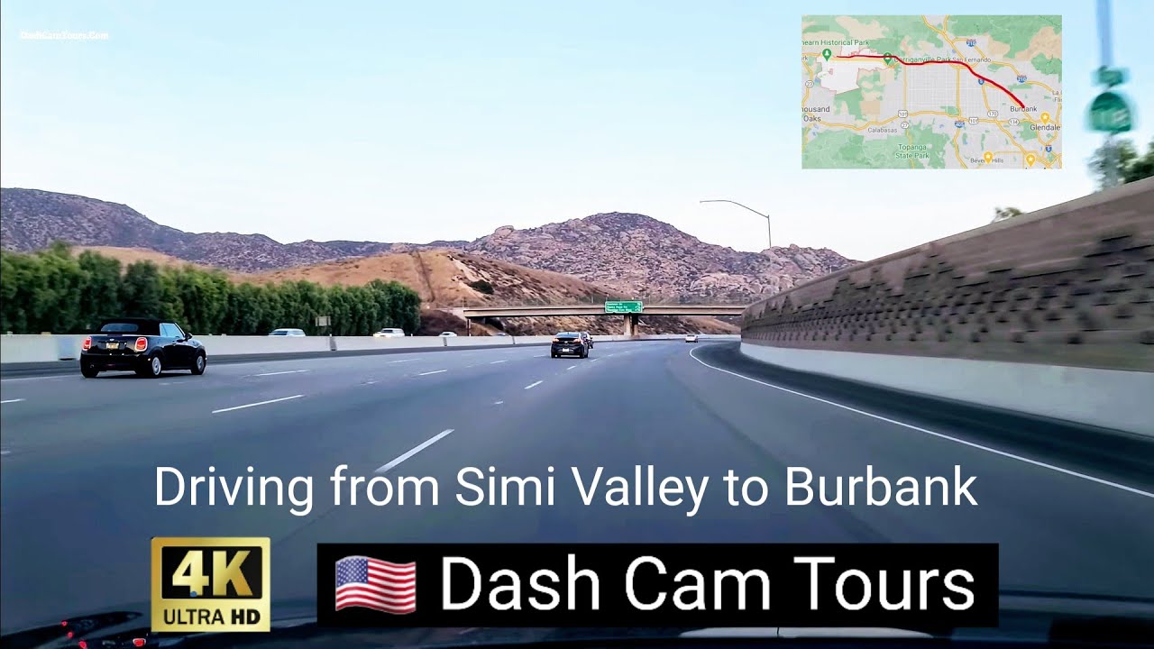 Driving from Simi Valley to Burbank on CA Freeway 118 and Interstate I ...