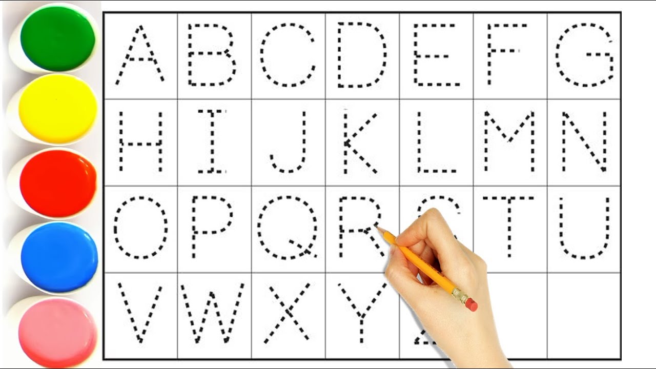 Collection of Uppercase English alphabet writing along the dotted lines ...