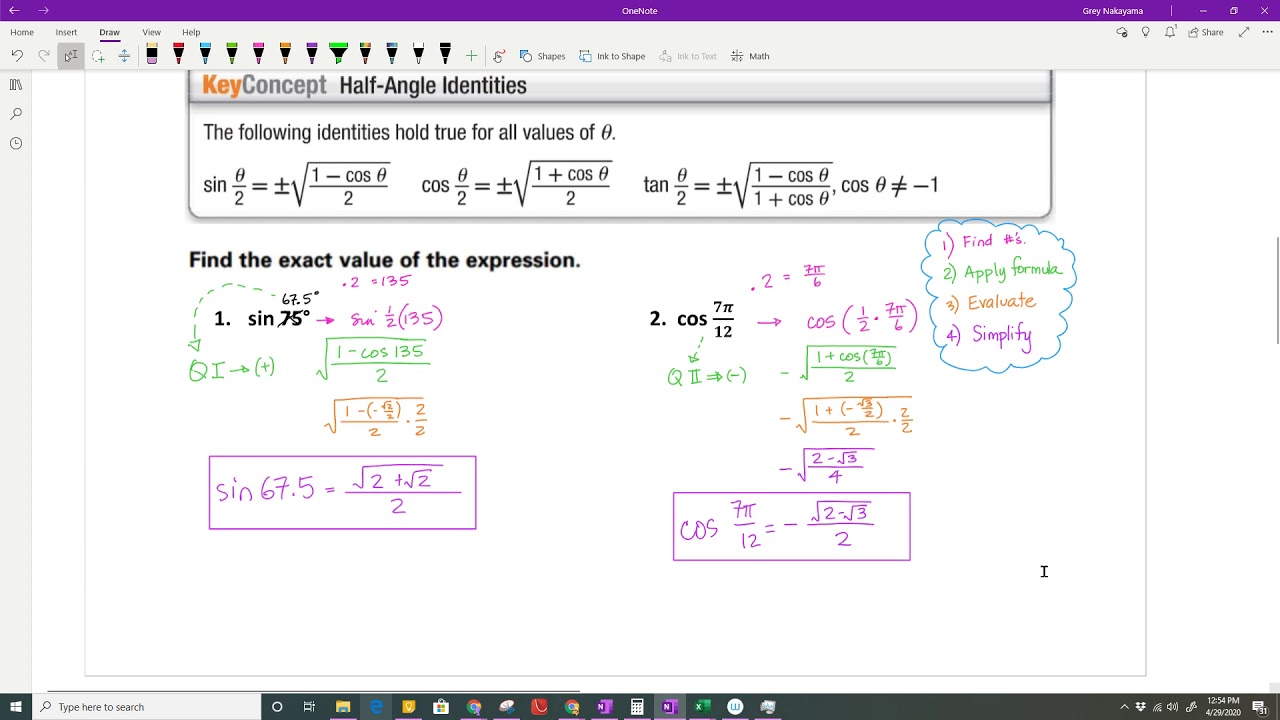 13 4 Double Angle and Half Angle Identities - YouTube