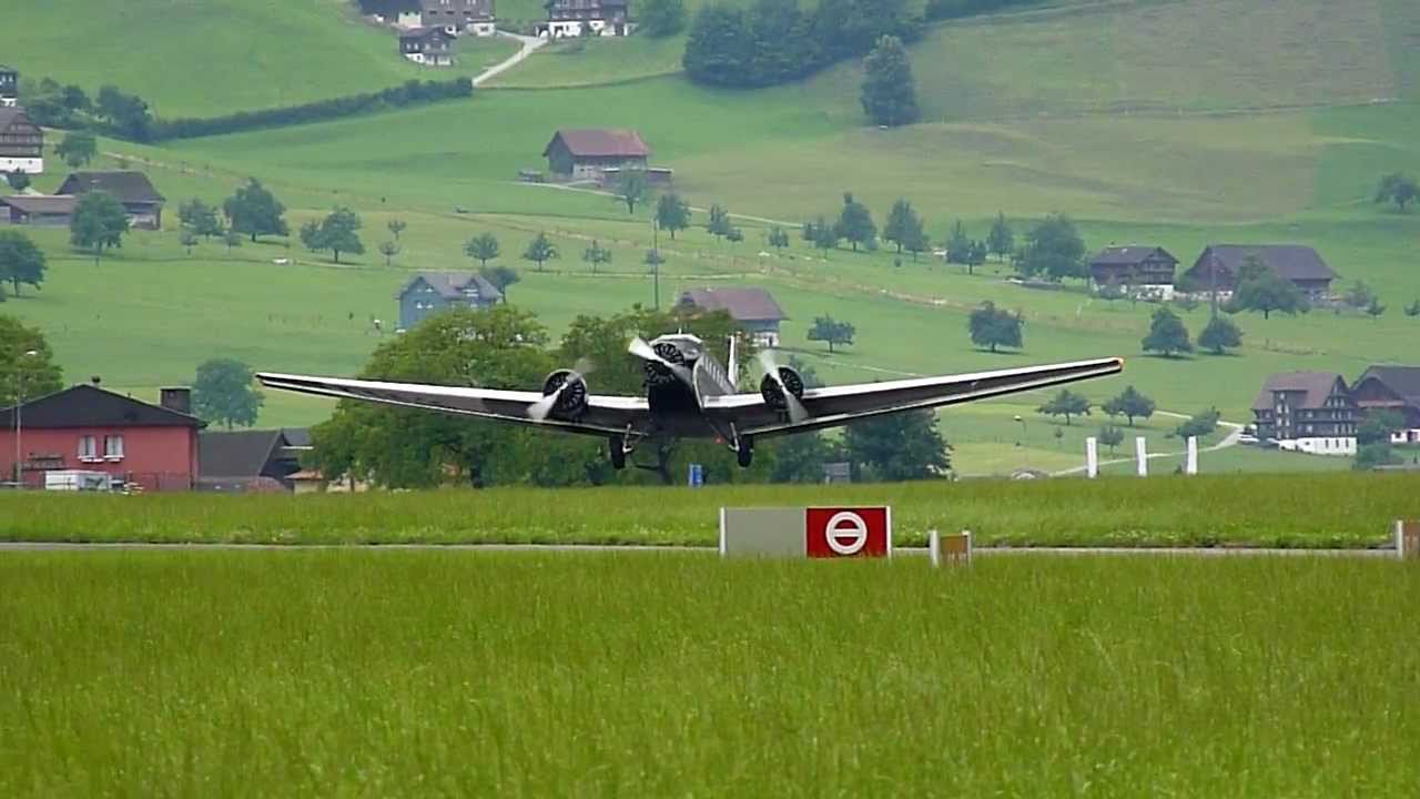 Ju-52 coming in with a three-point landing at Buochs - YouTube