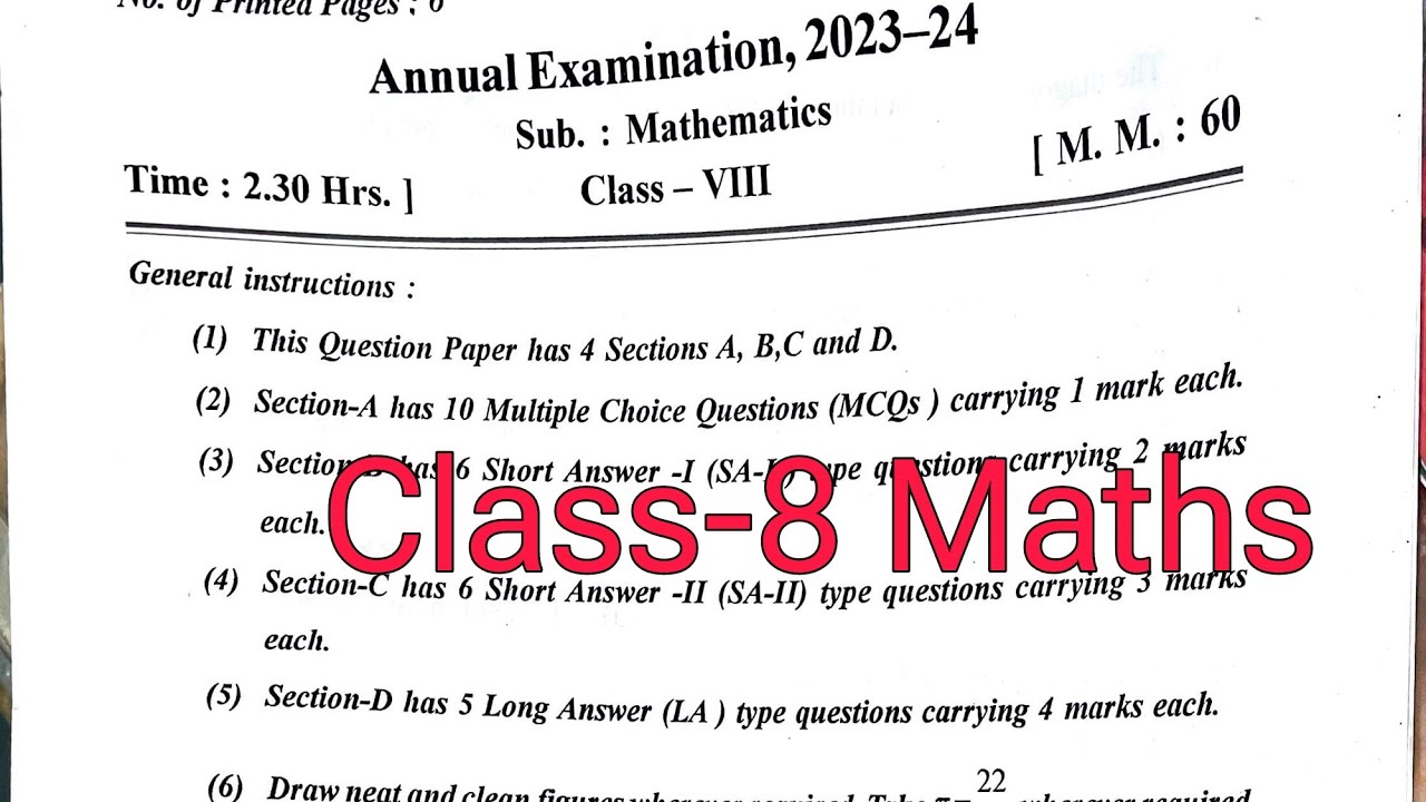 Class 8 Maths 2024 See Annual Exam Question Paper Term 2 Kv Cbse