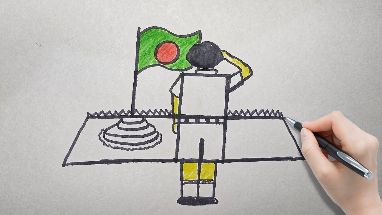 Flag Saluting Boy Easy Drawing Step By Step || Boy Saluting Bangladeshi ...