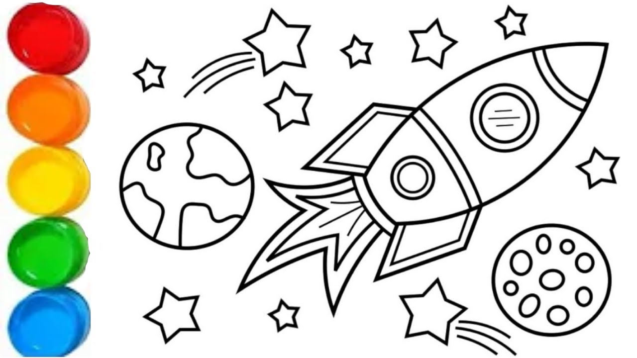 Draw easy Rocket step by step | Rocket Cosmos Star drawing, colouring ...
