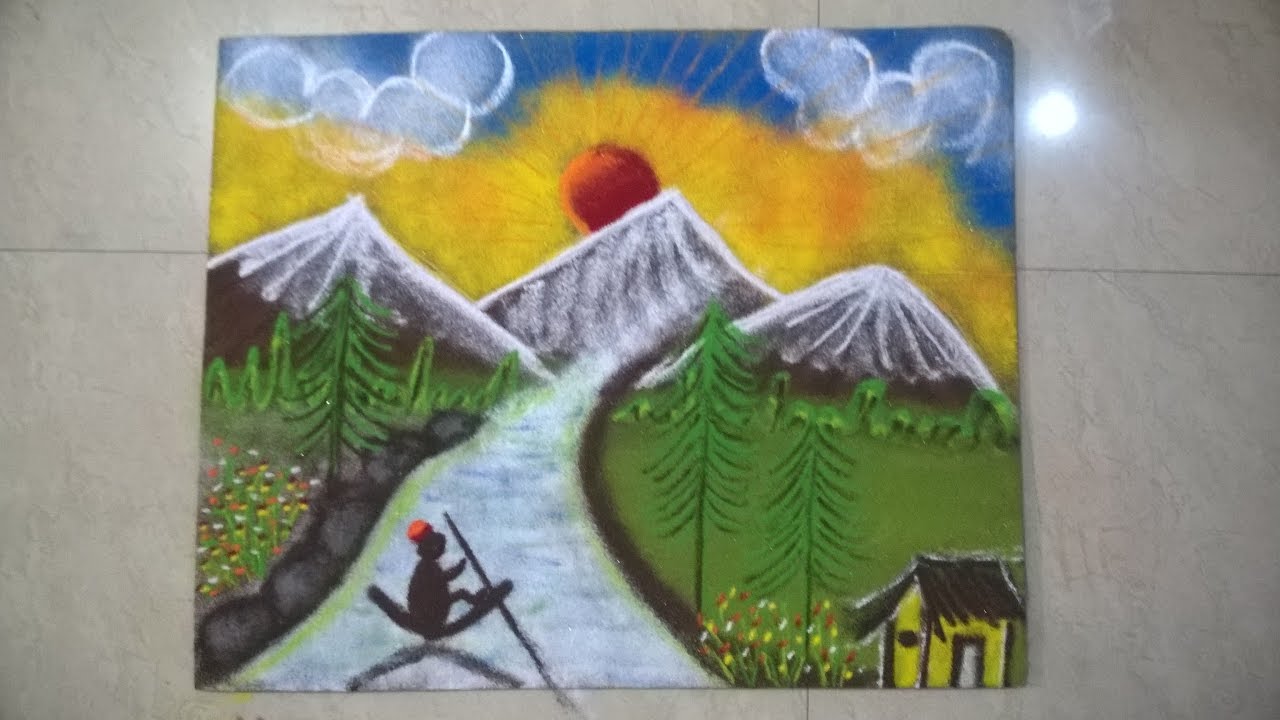 Easy Nature Poster Rangoli | Scenery Rangoli | पोस्टर रंगोली | पोस्टर ...