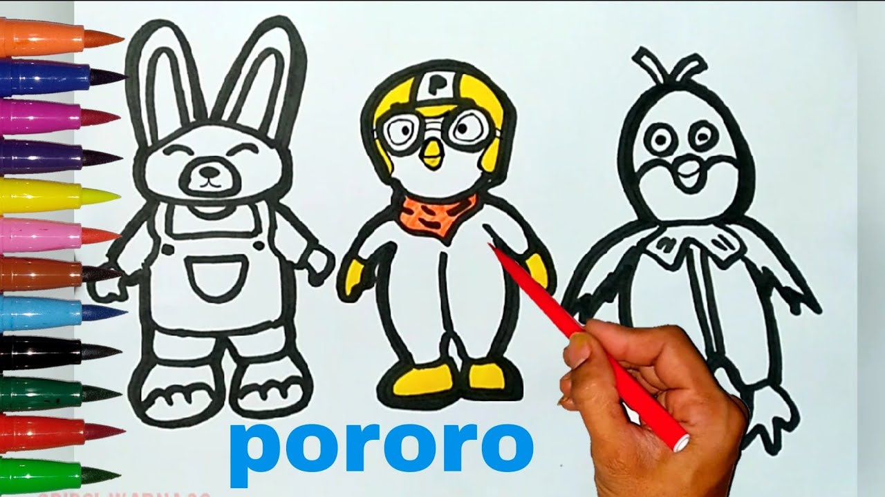 Pororo paper DIY | cara menggambar Pororo dan teman teman - YouTube