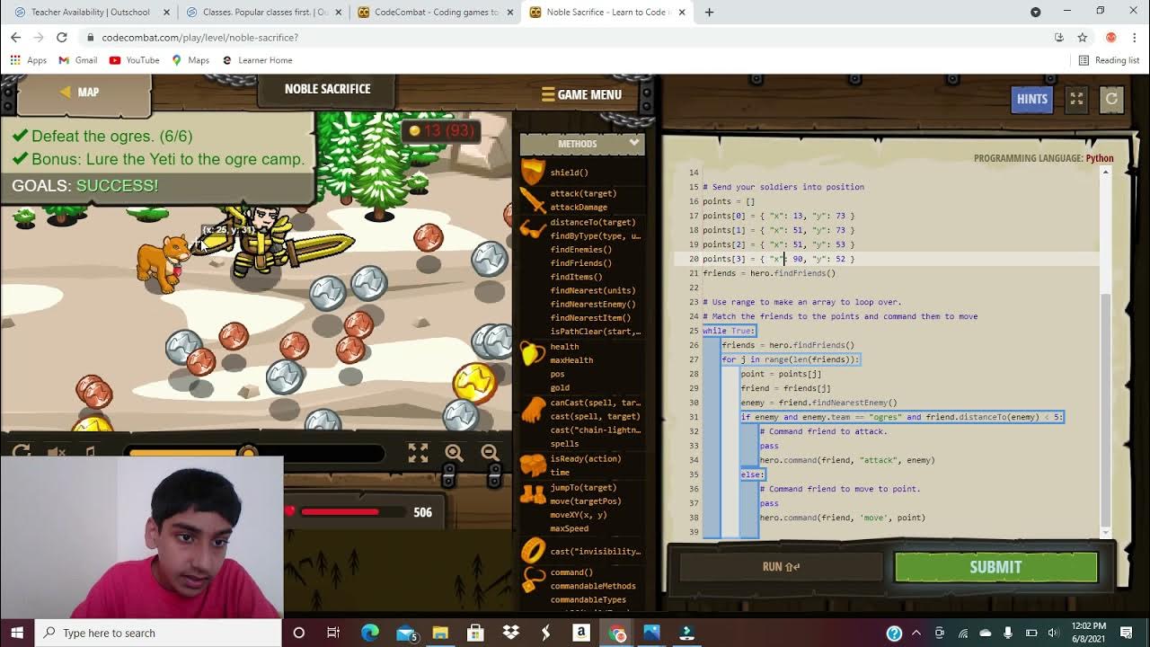 Noble Sacrifice in python codecombat - YouTube