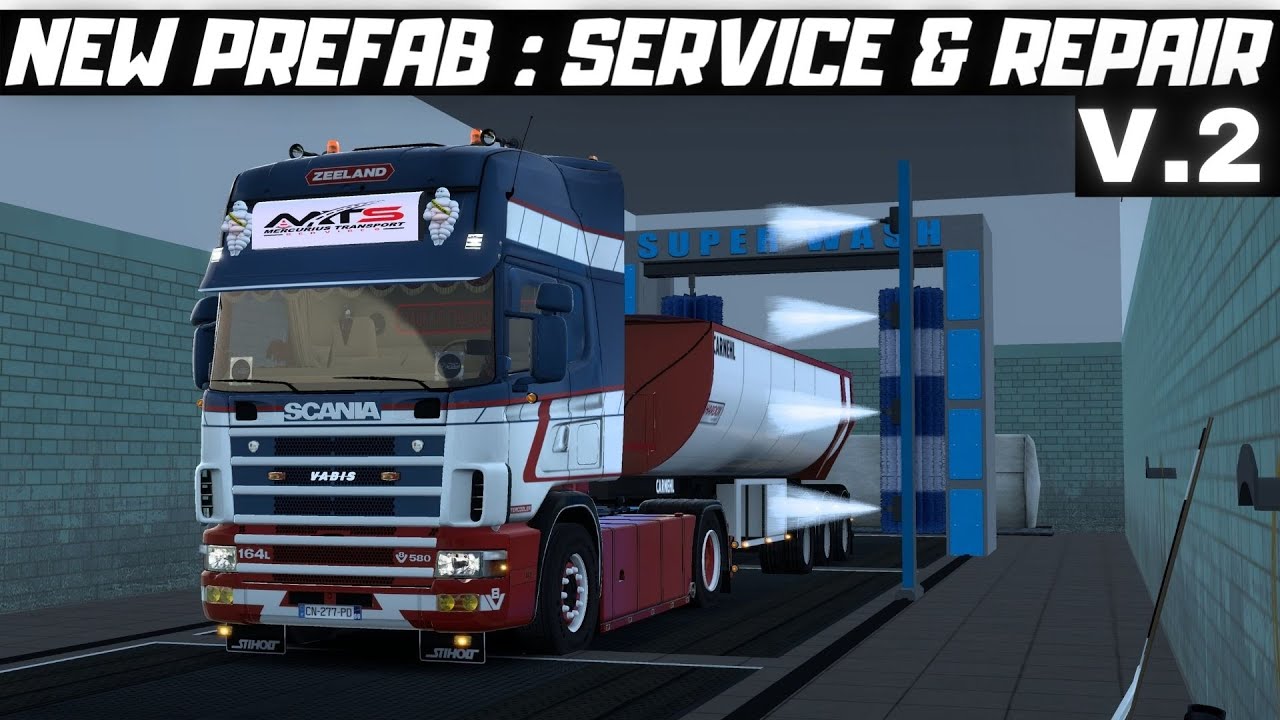 [ ETS2 1.45/1.46 ] V2.0 NEW PREFAB | TRUCK SERVICE | + TRUCK WASH XXL ...