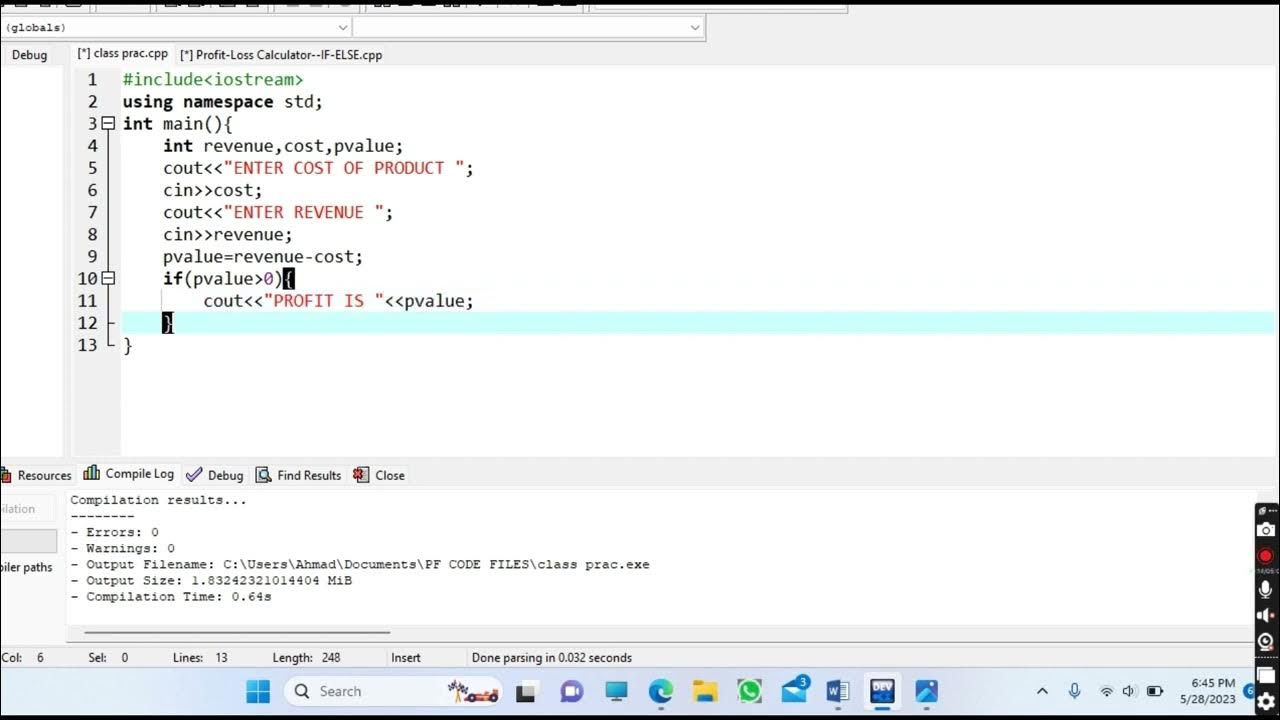 Profit-Loss Calculator using IF-ELSE Statement | DEV Tutorials| Insight Ventures - YouTube