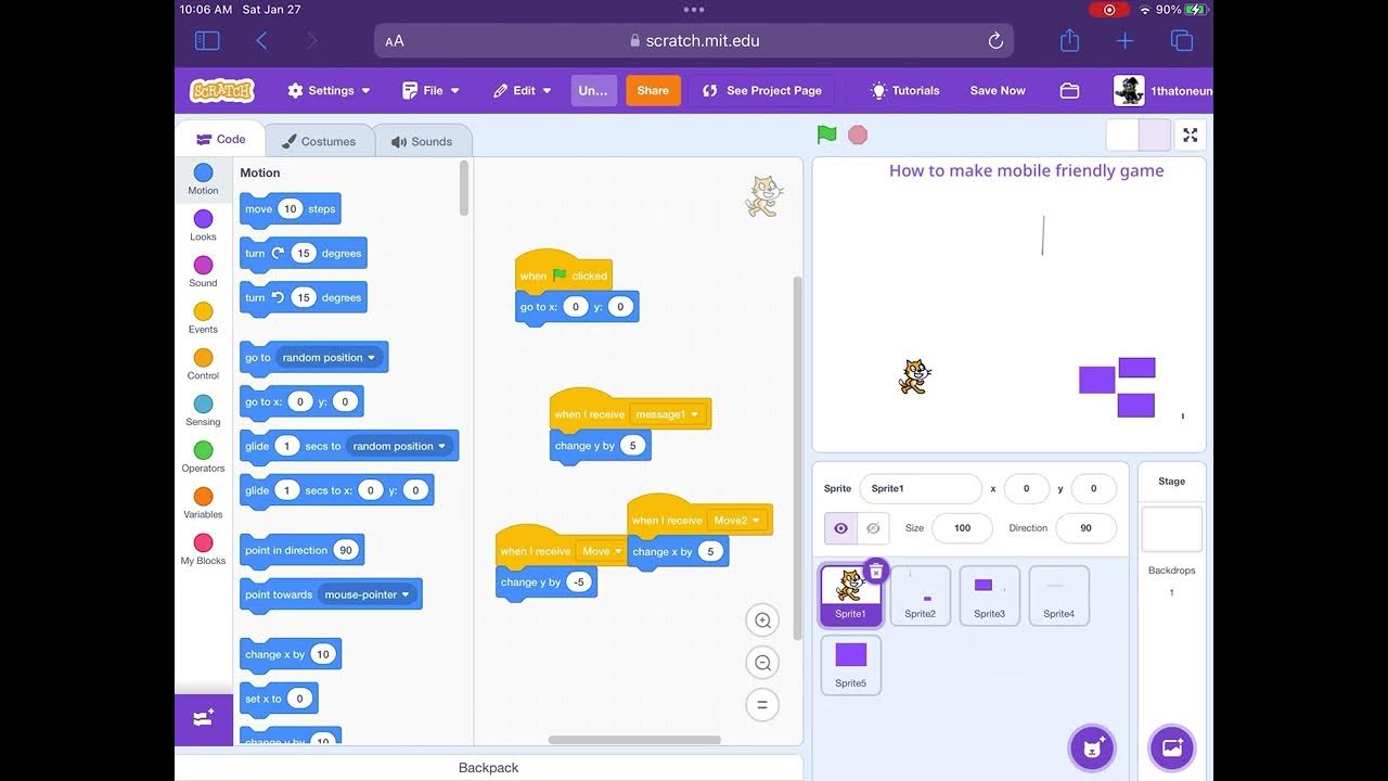 Scratch tutorial E1 mobile friendly game - YouTube