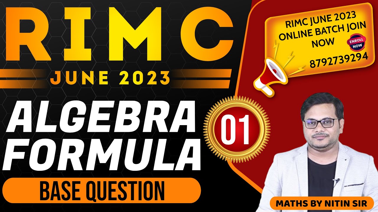 RIMC Coaching | RIMC June 2023 | RIMC Maths Algebra Formula | Part - 1 ...