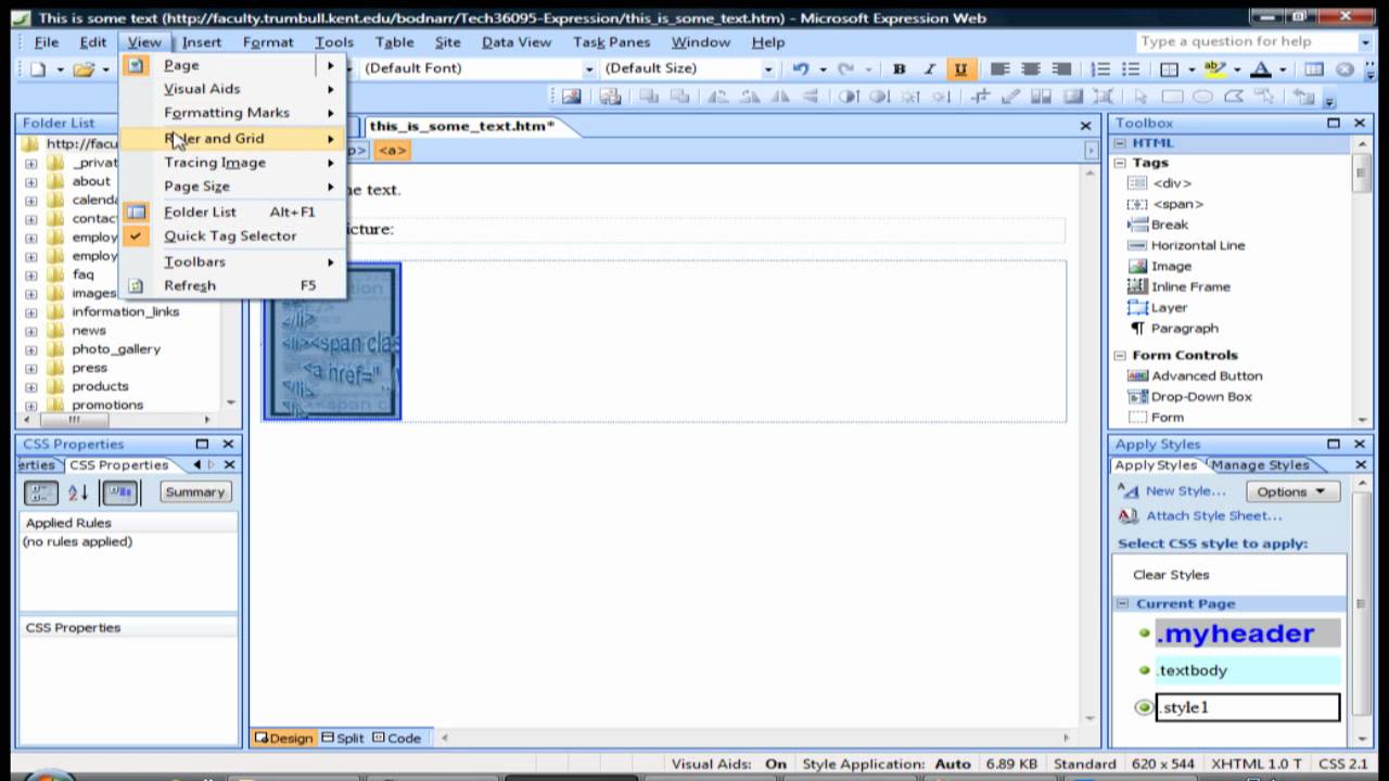 Modifying the Expression Web- Rulers and Grid - YouTube