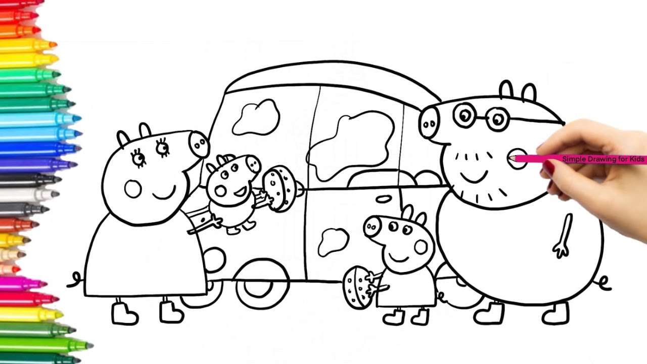 Drawing and Coloring Peppa Pig-"Peppa Pig Cleans the Family Car" for ...
