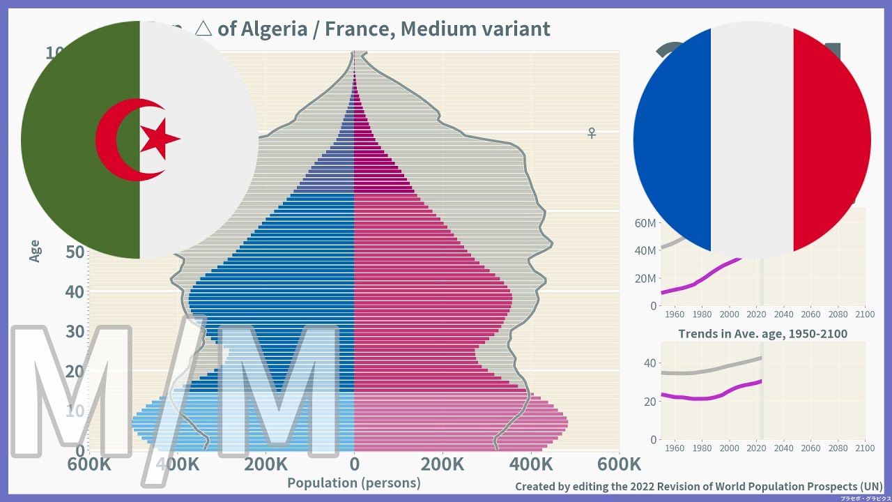 [🇩🇿Algeria vs 🇫🇷France] Comparison of Population Pyramids (1950-2100 ...