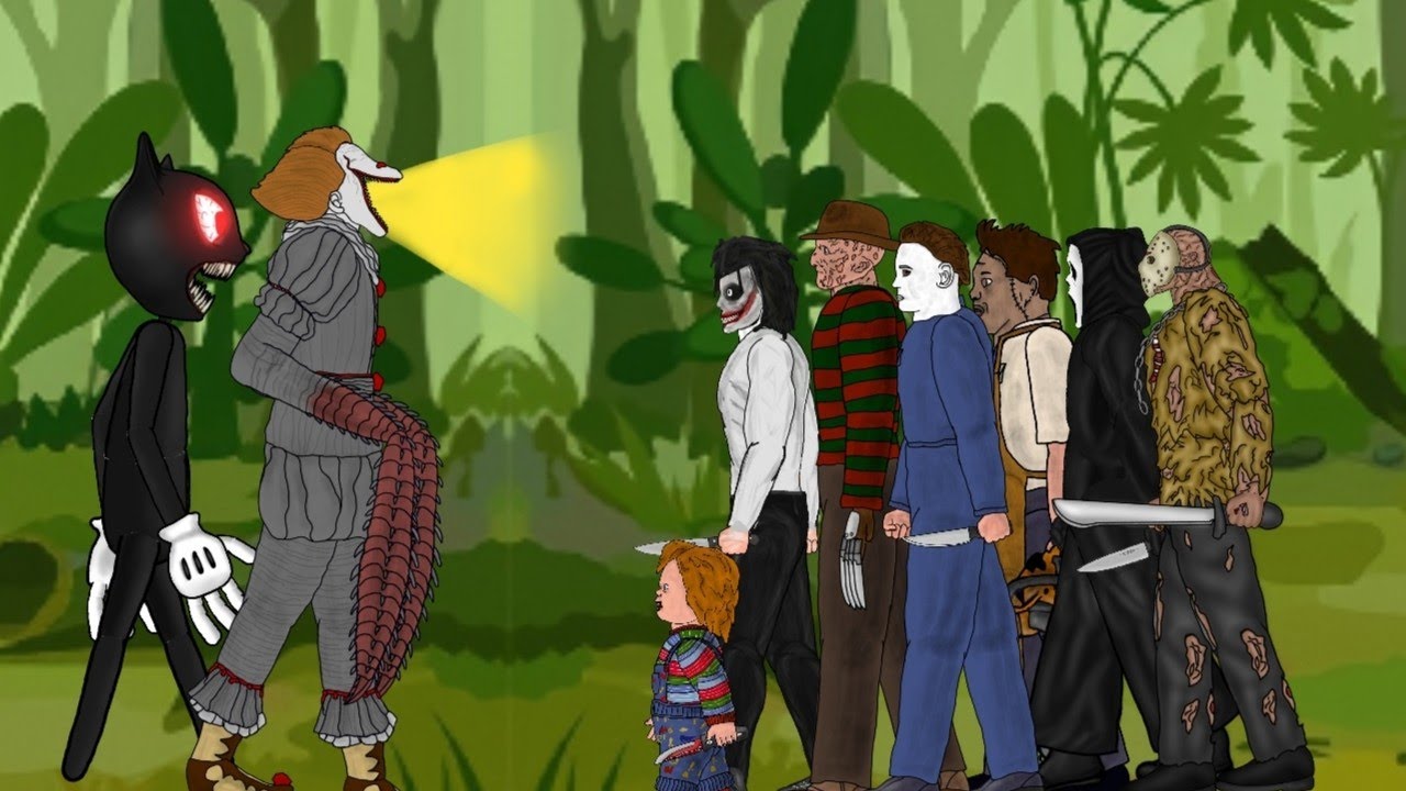 CARTOON CAT, PENNYWISE, VS MICHAEL MYRES, JASON VOORHEES, JEFF, CHUCKY ...