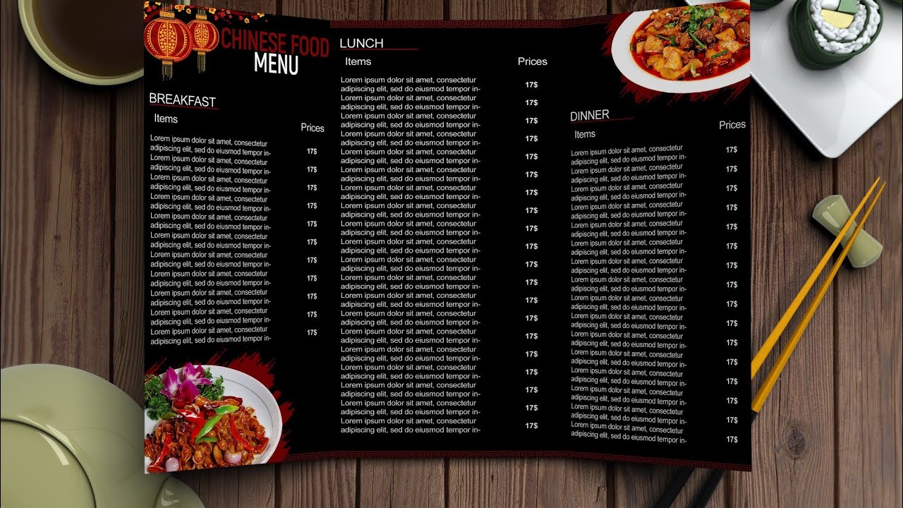 How to make Tri-Fold Chinese Food Menu Design - YouTube