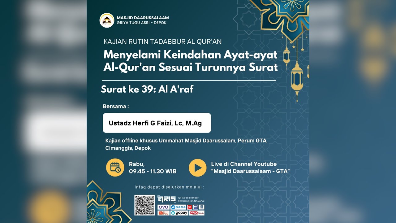 KAJIAN TADABBUR ALQUR'AN: QS. Al-A'Raaf |Ust. Herfi G Faizi, Lc, M.Ag ...