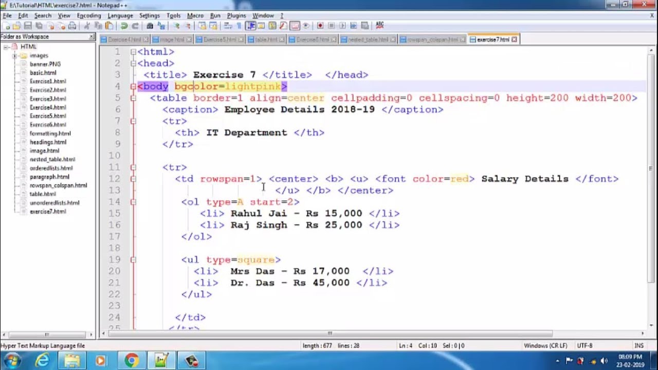 HTML - Exercise 7 - Rowspan and Lists in html - YouTube