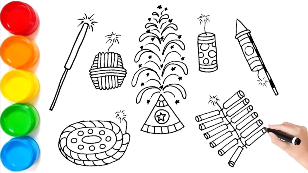 How To Draw Diwali Firecrackers 🧨🪔 Drawing Coloring for kids | Easy ...