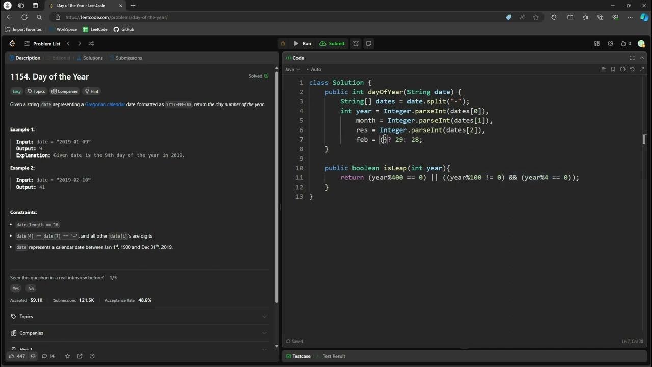 #LeetCode 1154 | Day of the Year #Java - YouTube