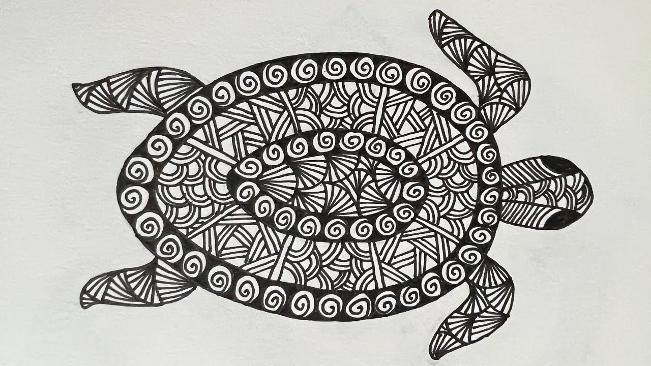 Sea turtle! 🐢 Easy turtle mandala drawing | zentangle and doodle ...