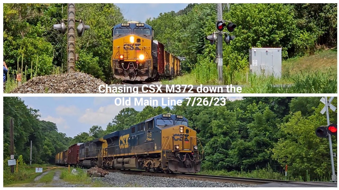 Chasing a LONG CSX M372 down the Old Main Line with a few fallen flags - YouTube