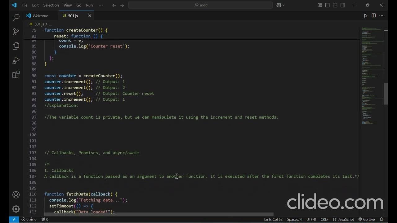 explanation of closures and async await, call backs and promises in js - YouTube