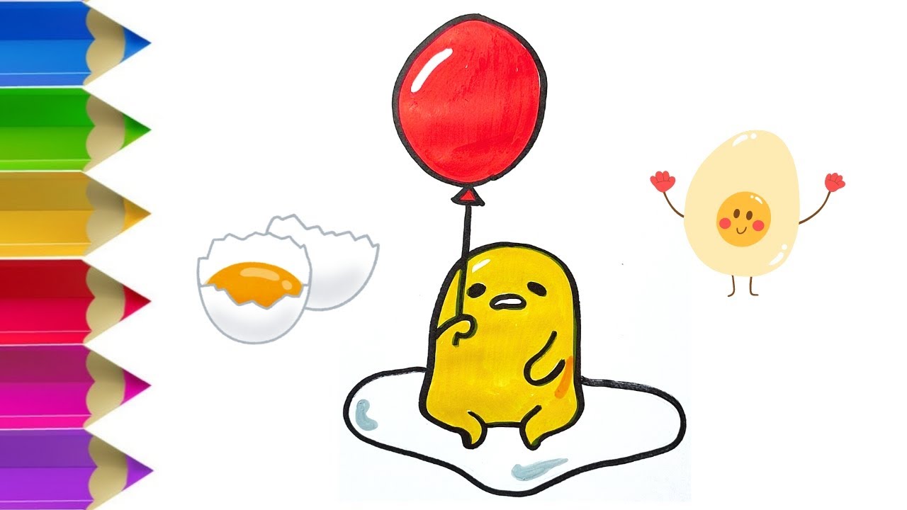 How to draw Gudetama Sanrio playing balloon | drawing and colouring for ...