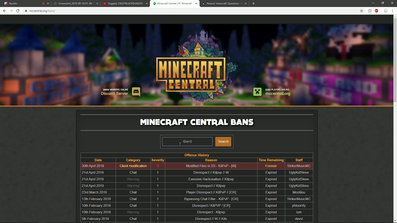 Why i was ip banned on MC-Central - YouTube