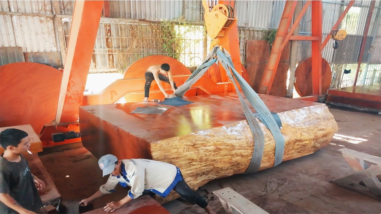 Dangerous, hoisting and moving solid wood in the factory - YouTube