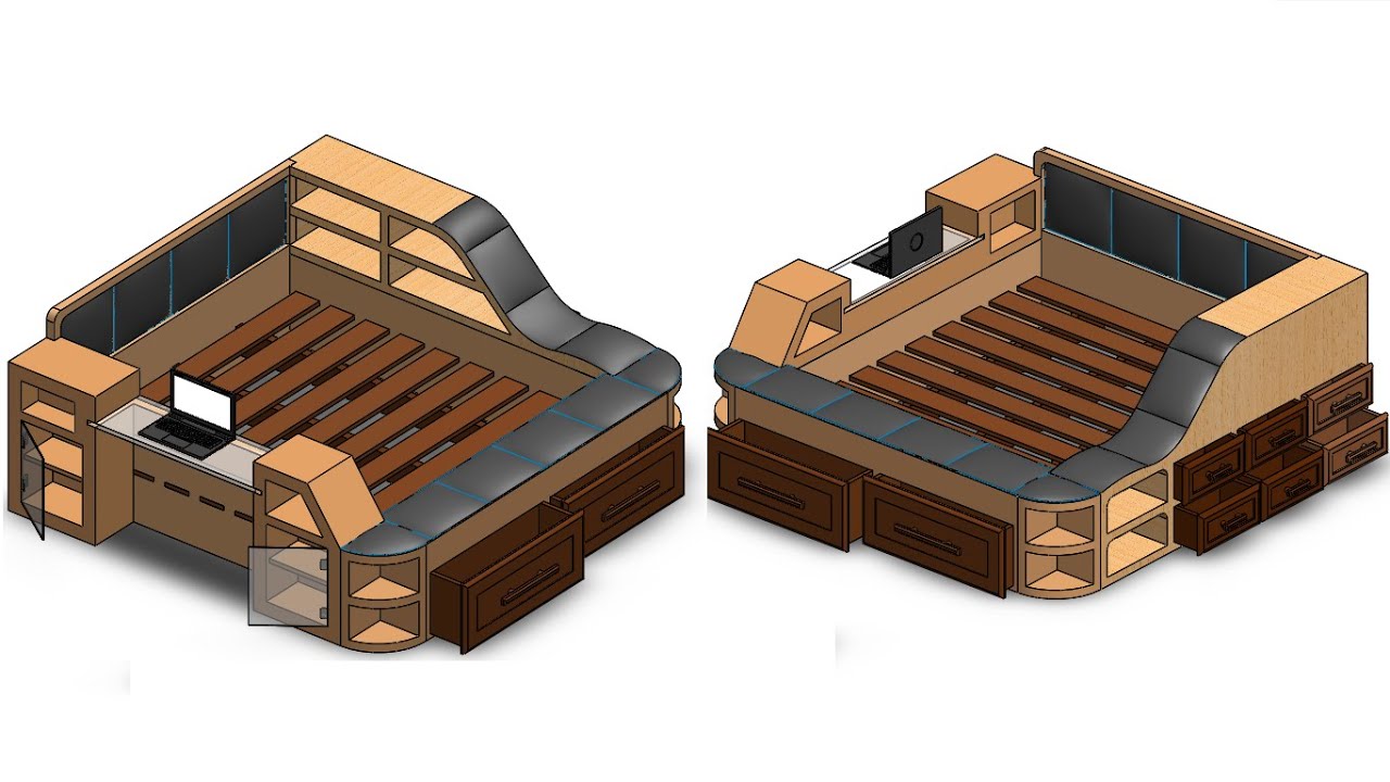 Modern Japanese bed designed with Solidworks Software - YouTube