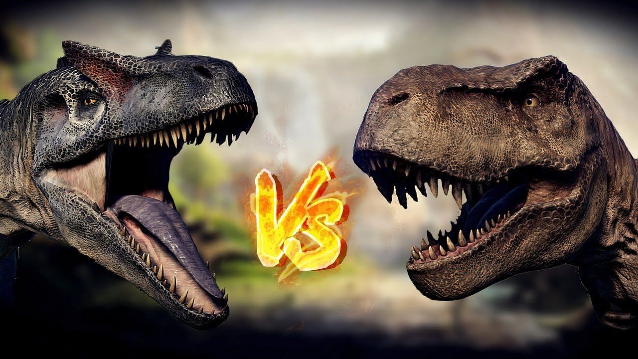 T- Rex Vs Allosaurus Fight I Jurassic World Evolution - YouTube