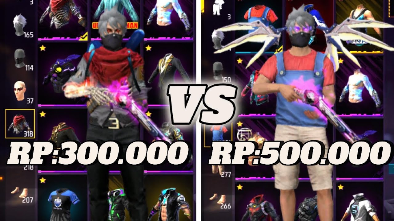 REVIEW AKUN FF HARGA RP 500.000 VS RP 300.000 || GARENA FREE FIRE - YouTube