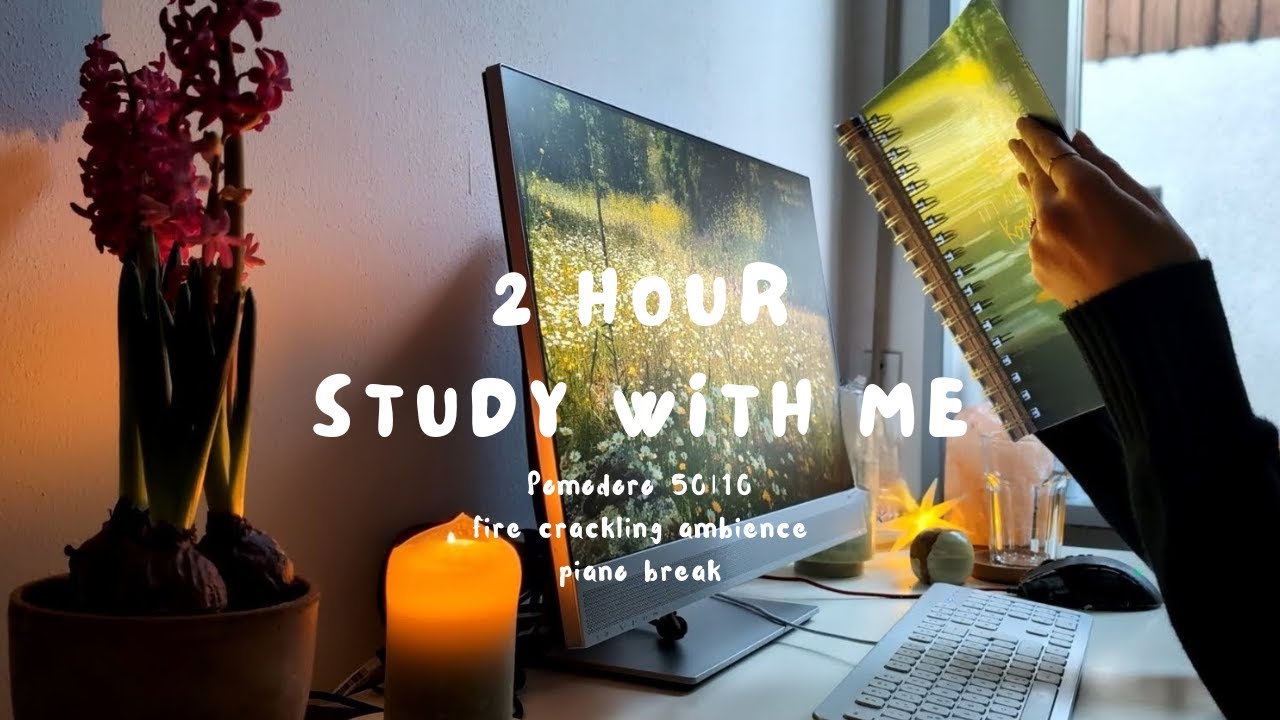 Study With Me on a spring day 🌷 | 2 hours | 50/10 Pomodoro | Fire ...