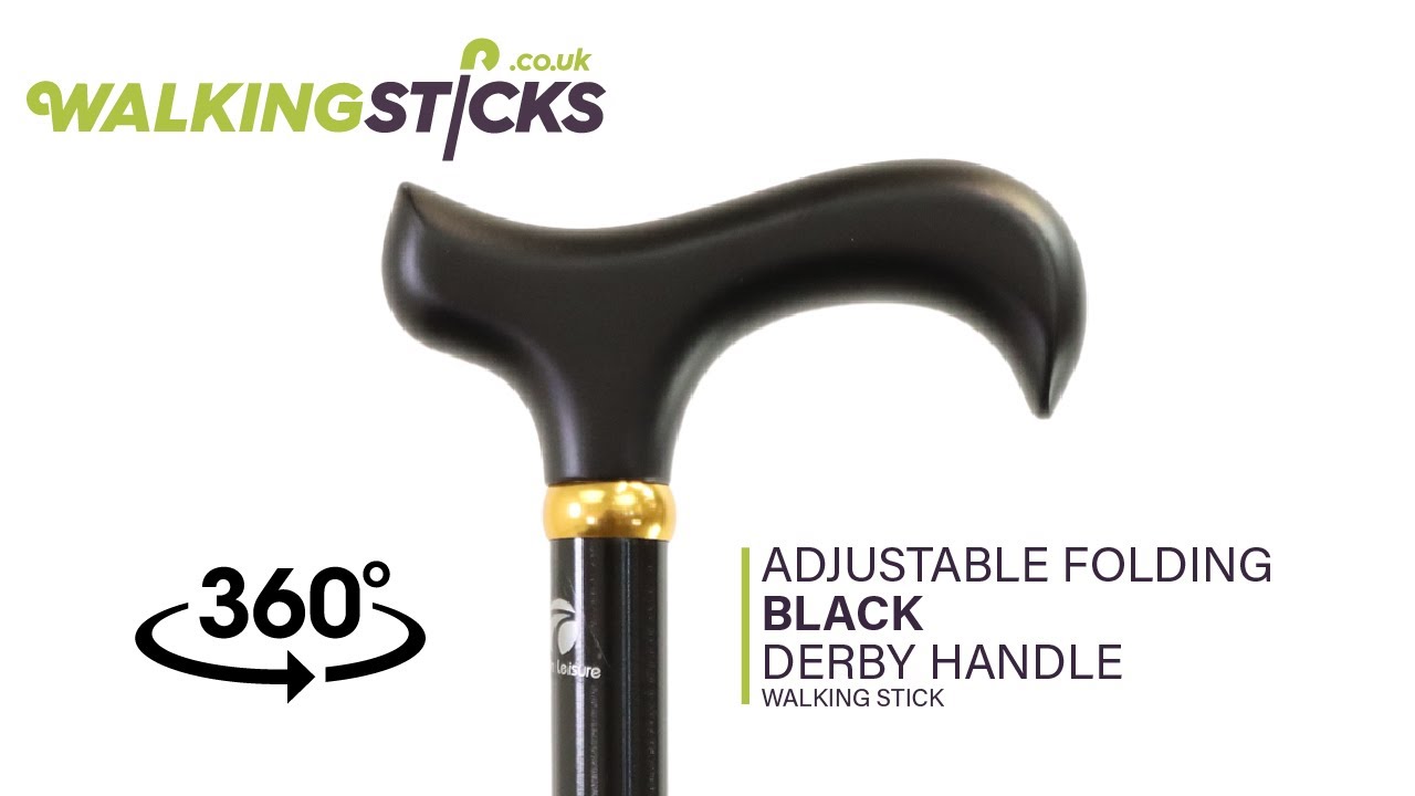 Adjustable Folding Black Derby Handle Walking Stick - YouTube