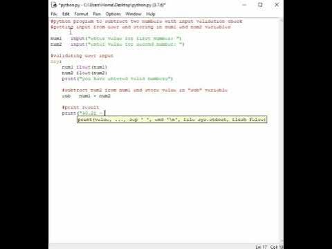 Python program to subtract two numbers with input validation check ...