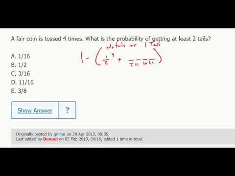 Probability 17- A fair coin is tossed 4 times. What is the probability of getting at least 2 ...