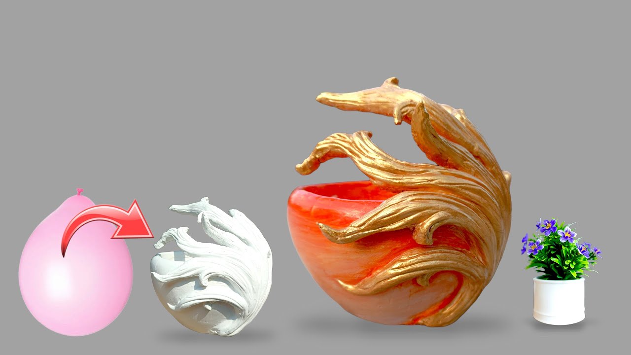 How to make flower pot with balloon and plaster/ flower vase making ...