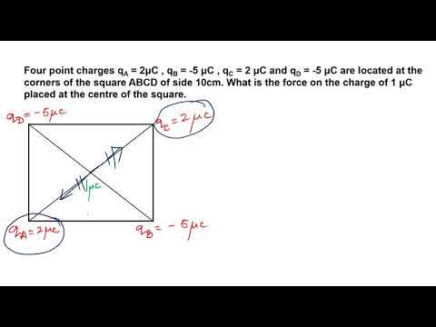 Four point charges qA= 2uC , qB = -5uC , qC = 2uC and qD = -5uC are located at the corners # ...