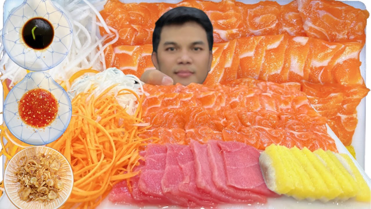 Amazing Eating Raw Salmon Fish | Raw Tuna Fish | Raw Nisine Fish with ...